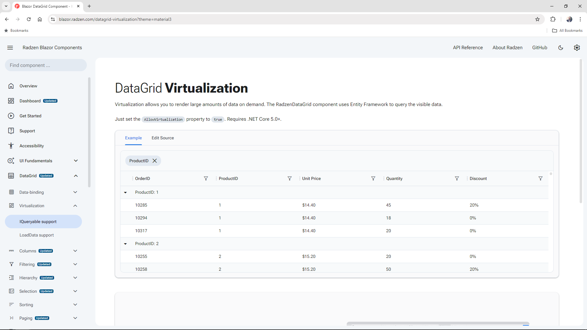 DataGrid Not Grouping Using Virtualisation Radzen Blazor Components