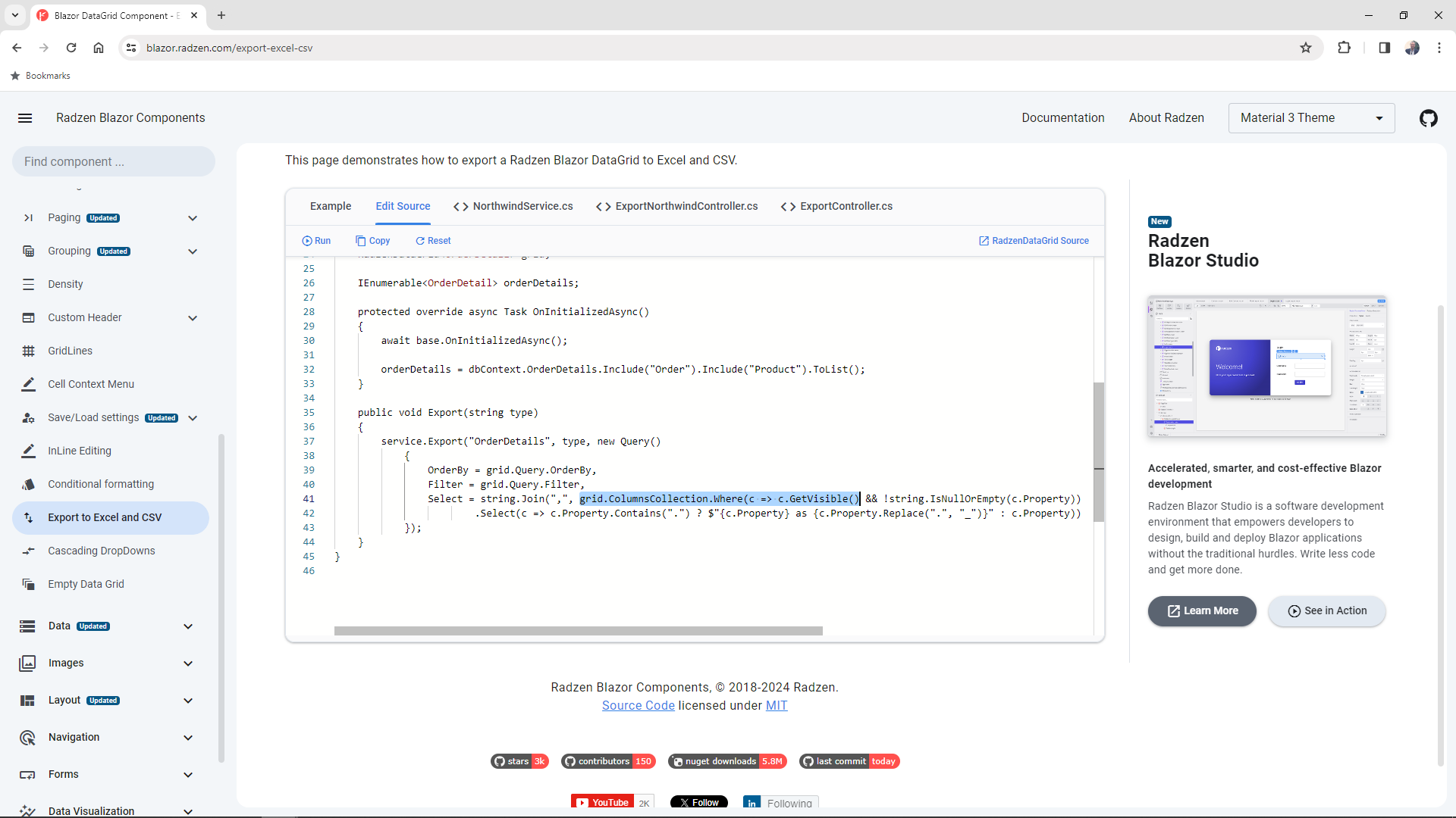 Datagrid Visible Count Column Radzen Blazor Components Radzen