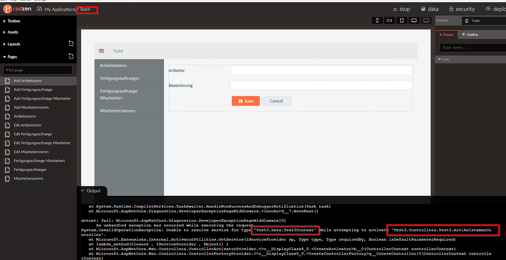 Unable to resolve service for type - Angular - Radzen