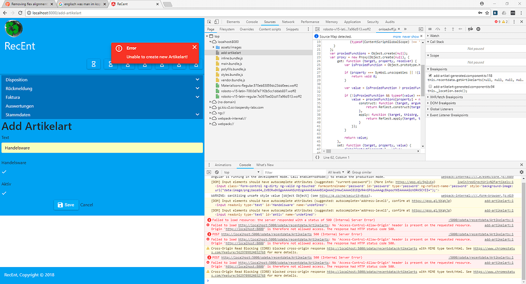 Error creating a new record (unique key exists) - Angular - Radzen