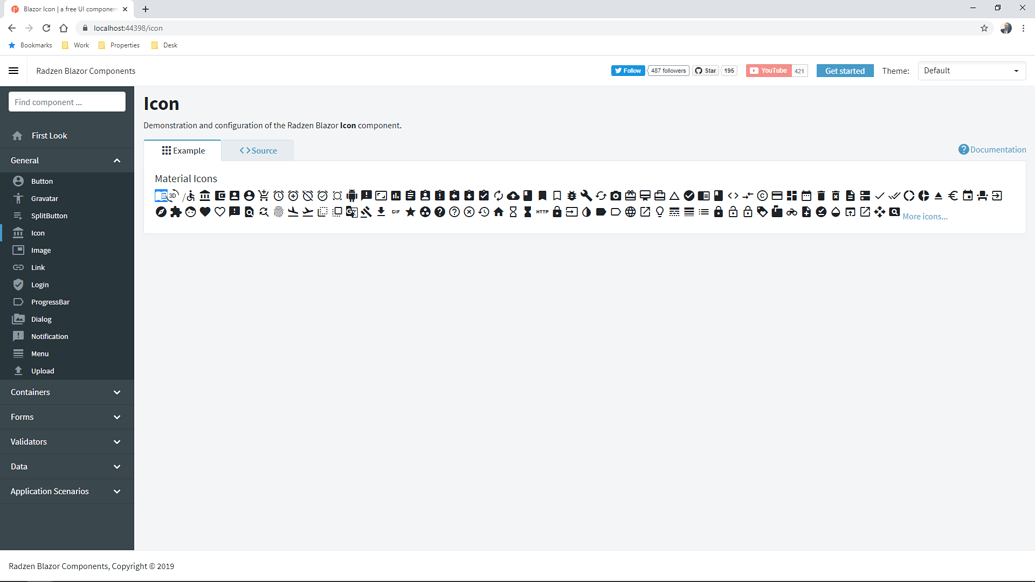 Material Icon Matching Blazor Server Radzen