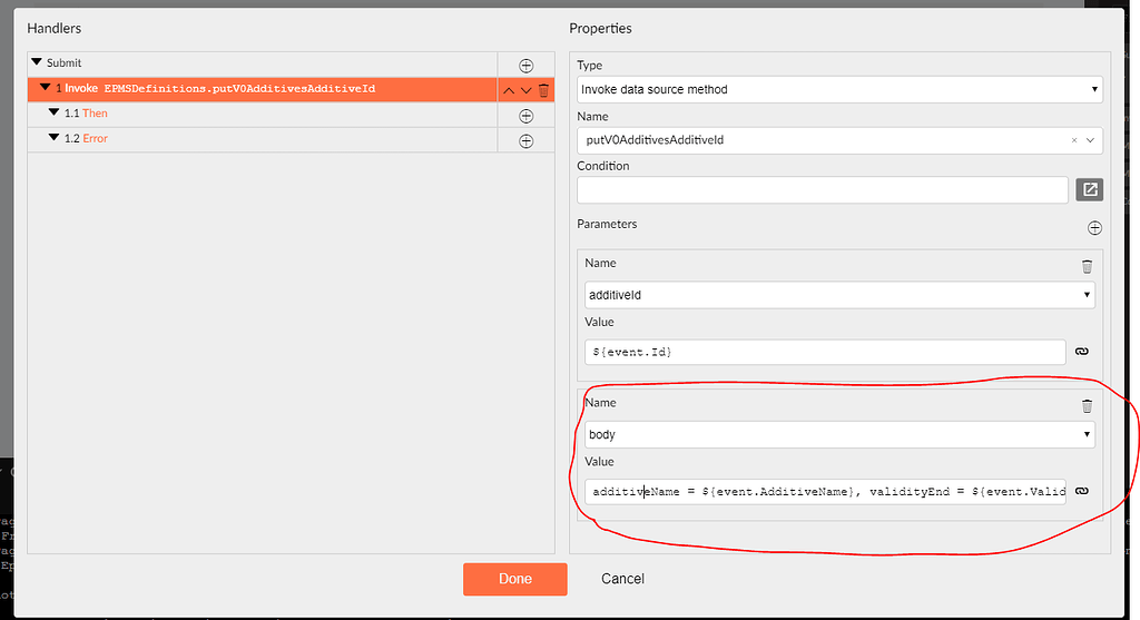 Passing body parameter to Swagger API datasource PUT method - Blazor Server - Radzen