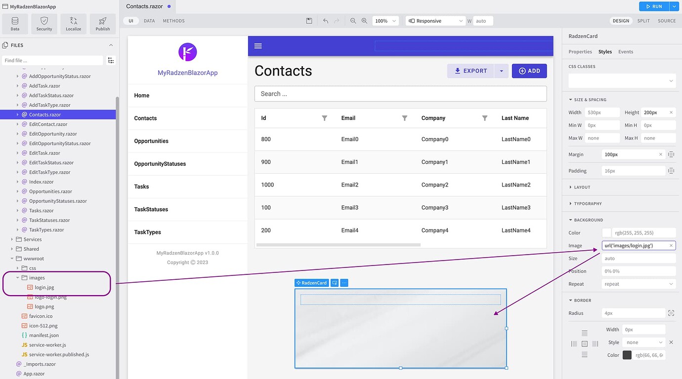 Card Background Image - Radzen Blazor Studio - Radzen