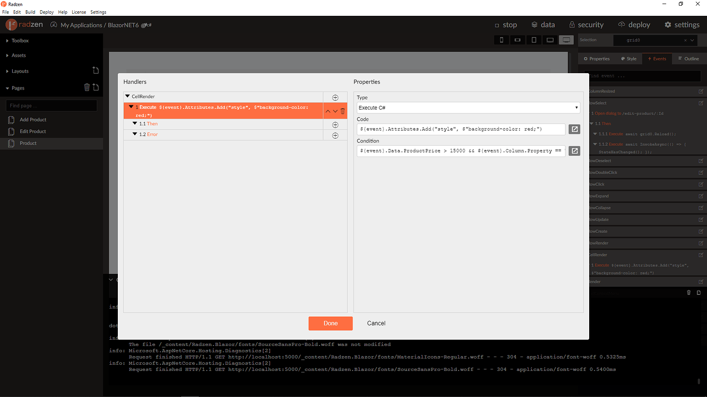 Change datagrid row color using value in a cell - Blazor Server - Radzen