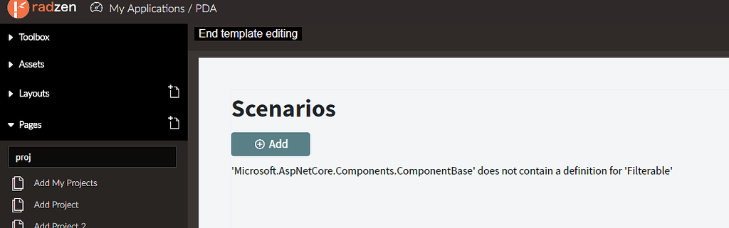 Design time error editing hierarchy grid template - Blazor Server - Radzen