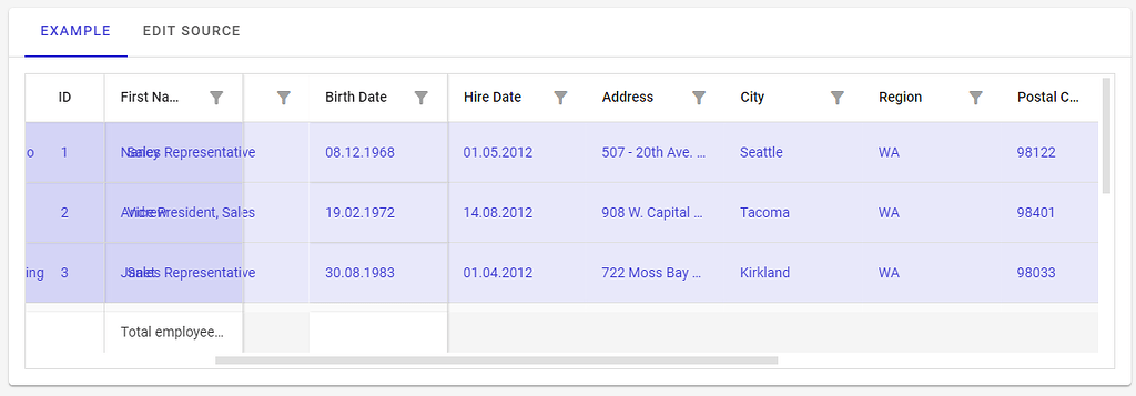 Frozen columns and selected row cause visual bug - Radzen.Blazor Components - Radzen