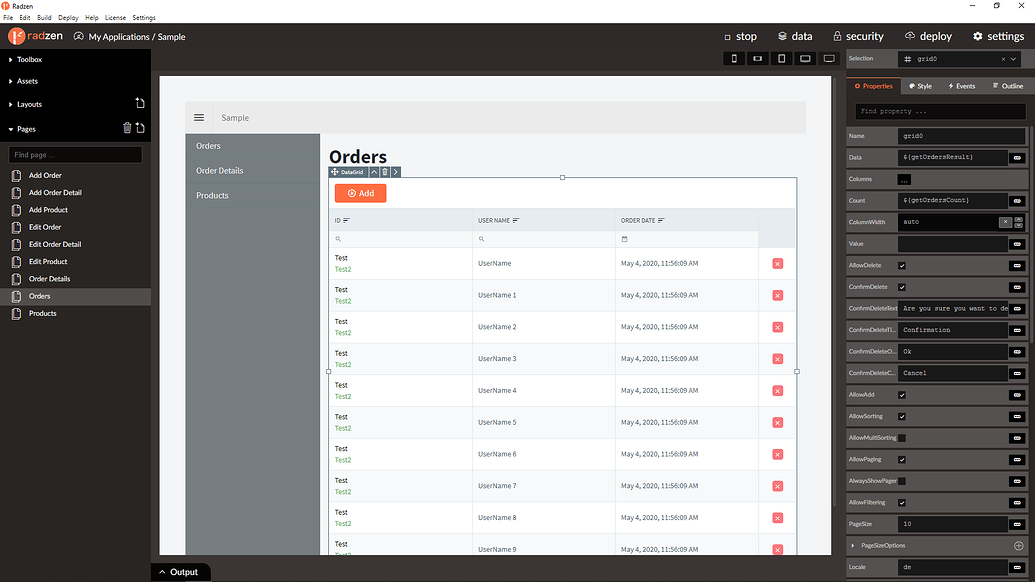 Datagrid html - Angular - Radzen