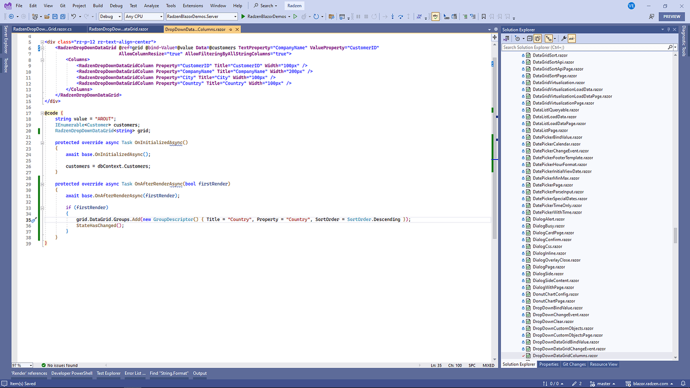 How to group column in RadzenDropDownDataGrid - Radzen.Blazor Components - Radzen