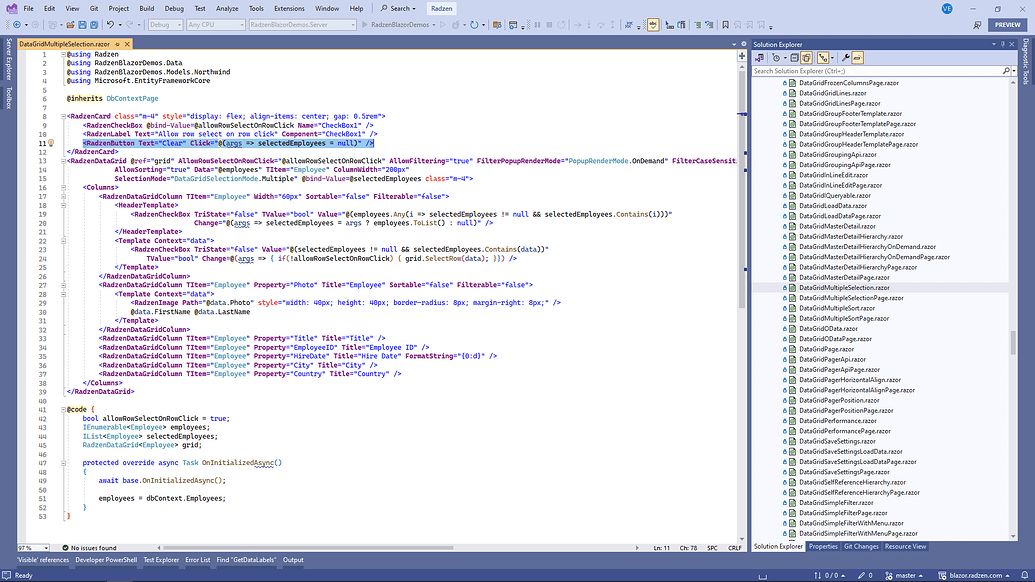 RadzenDataGrid Deselect multiple rows - Radzen.Blazor Components - Radzen