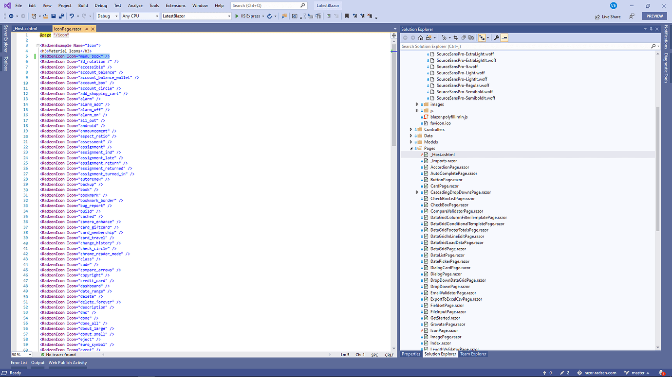 Material icon matching - Blazor Server - Radzen