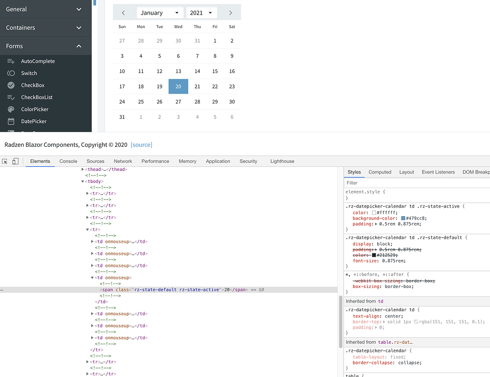 DatePicker style personalization (Balzor) - Blazor Server - Radzen