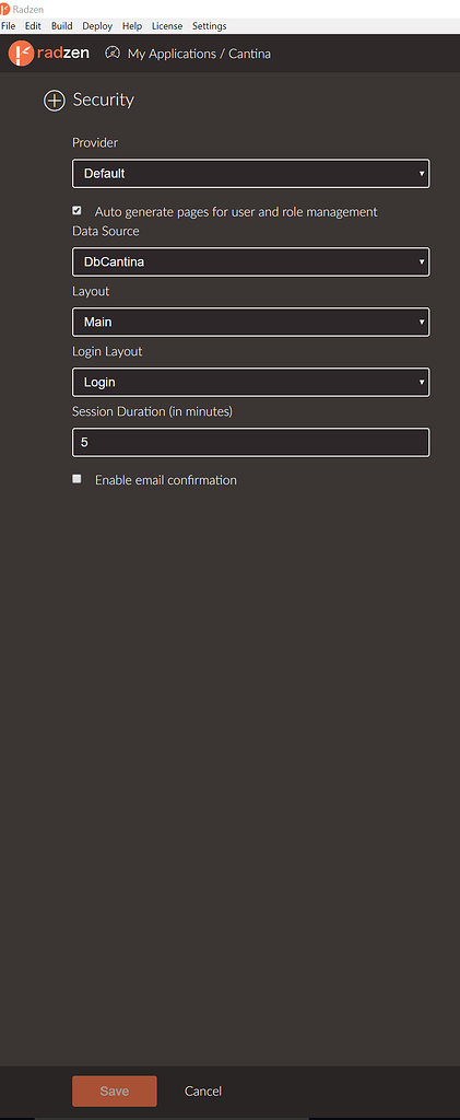 Security Blazor Project - Angular - Radzen