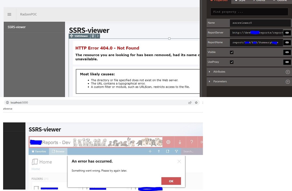 SSRSViewer displays folders, but not report - Blazor Server - Radzen