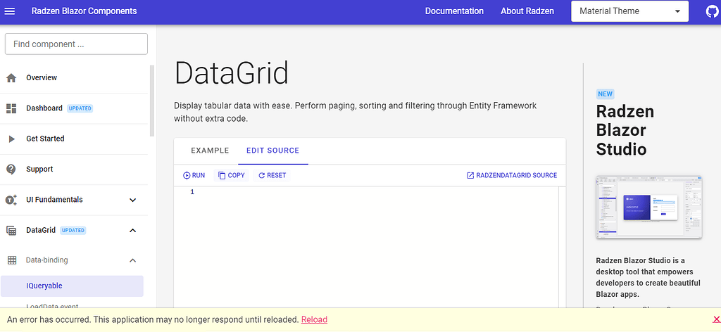Facing Issue in radzen site - Radzen.Blazor Components - Radzen