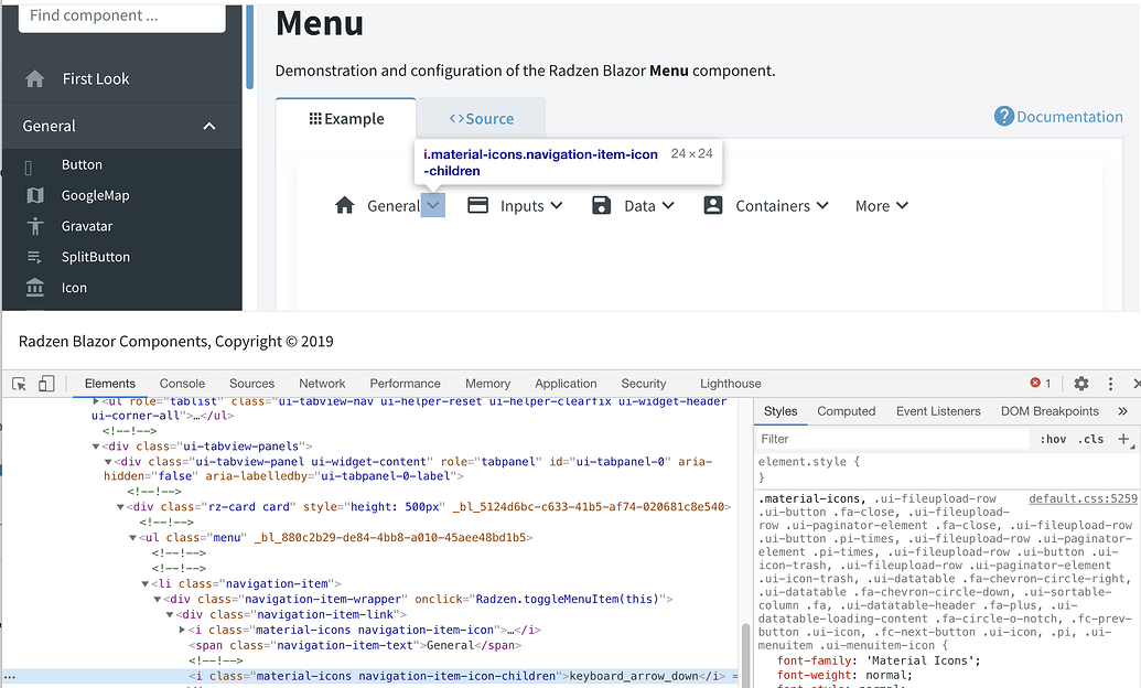 Blazor menu style customization - Blazor Server - Radzen