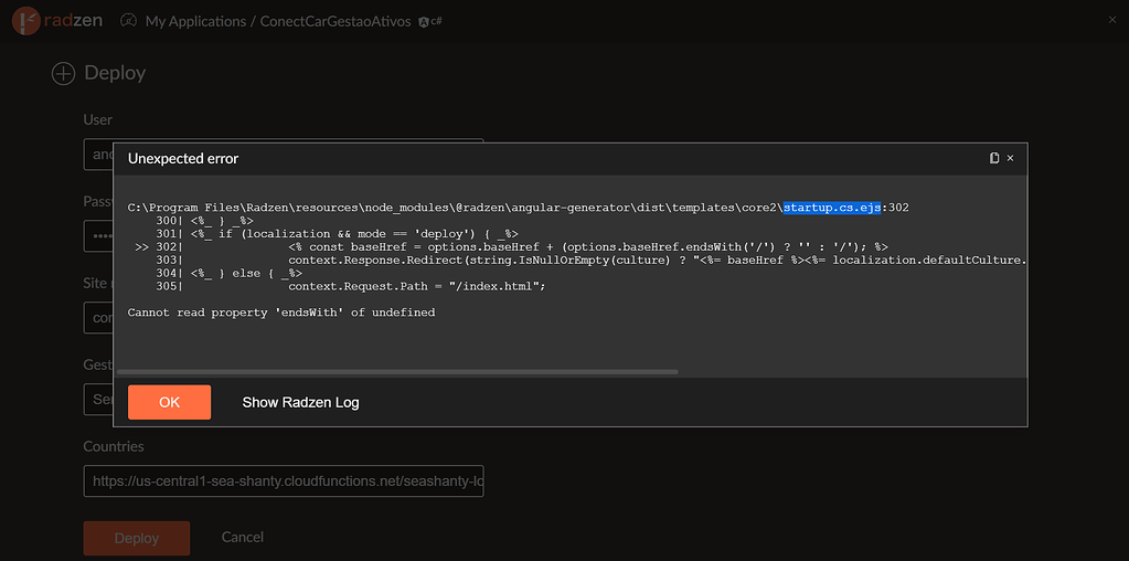 Azure Deploy - Angular - Radzen