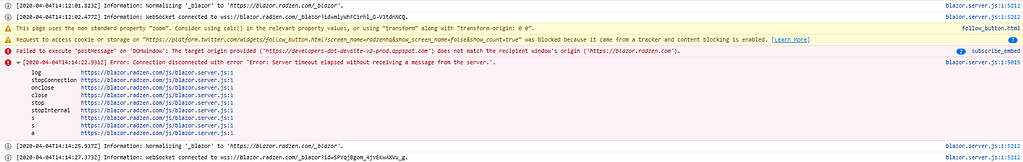Demos: Upload - Error in Console - Blazor Server - Radzen