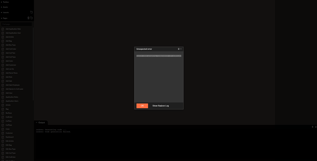Cannot read property 'components' of undefined - Blazor Server - Radzen