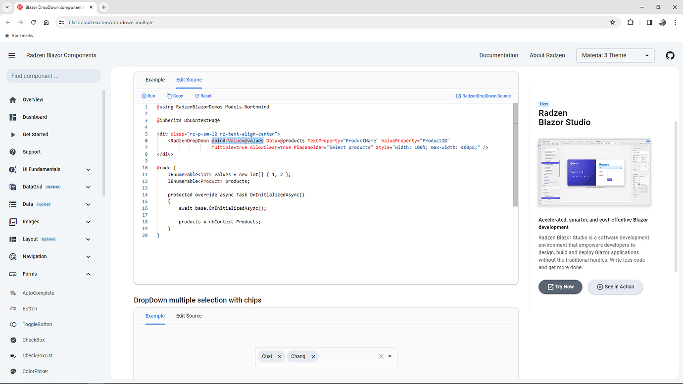 RadzenDropDown Multiple selection - Radzen.Blazor Components - Radzen