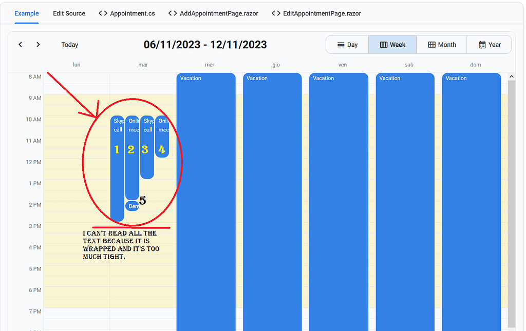 Scheduler. Weekly view - Radzen.Blazor Components - Radzen