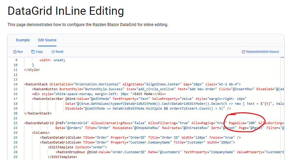 Inline Editing Performance With Pagesize 200 Radzen Blazor Components