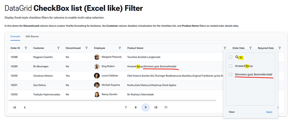 DataGrid column for collection property with filter mode "CheckBoxList ...
