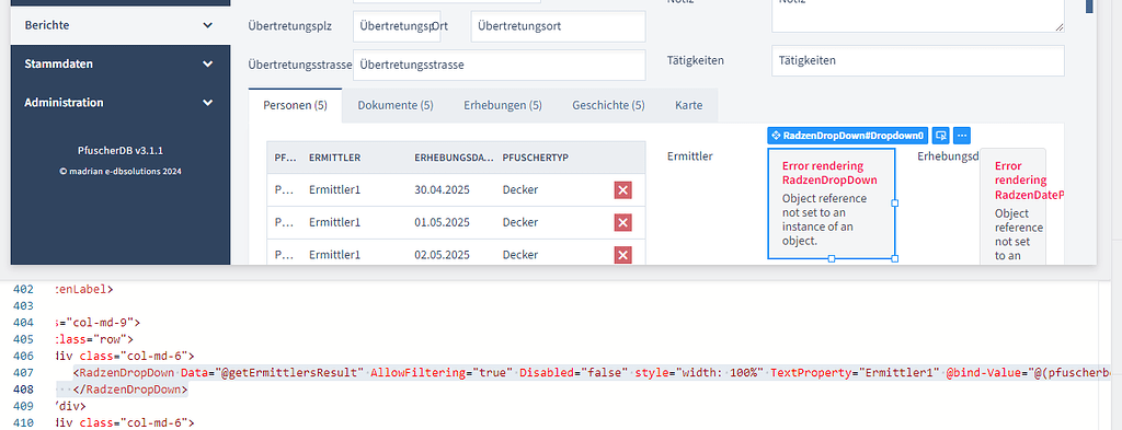Error Rendering some Controls - Radzen Blazor Studio - Radzen