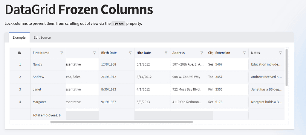 DataGrid Frozen Column with transparent background - Radzen.Blazor Components - Radzen