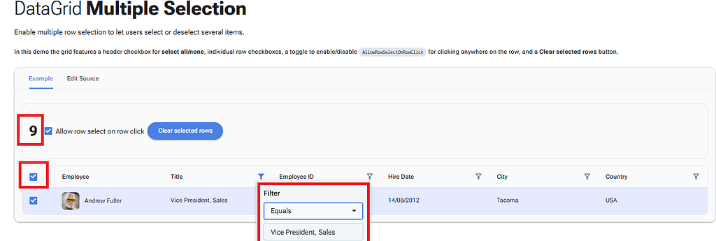 DataGrid - Filter after Multiple Selection - Radzen.Blazor Components - Radzen