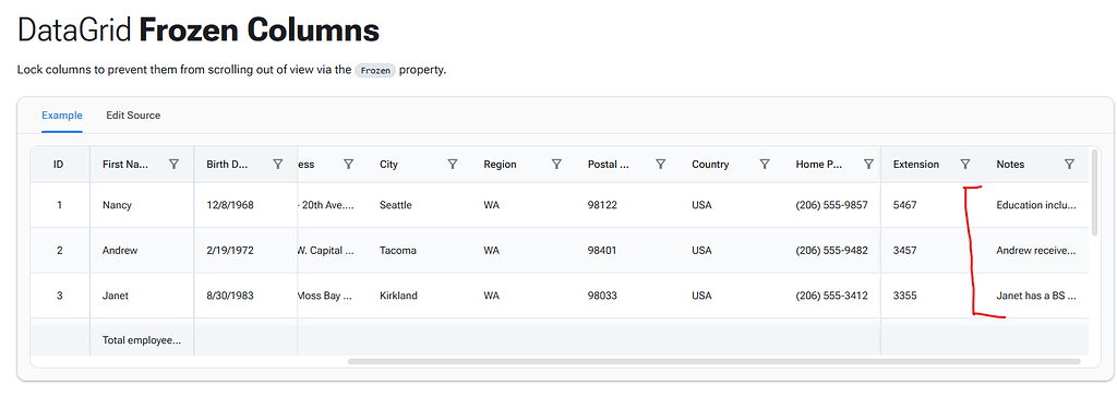Blazor DataGrid Component - Frozen Columns | Free UI Components by Radzen - Radzen.Blazor ...