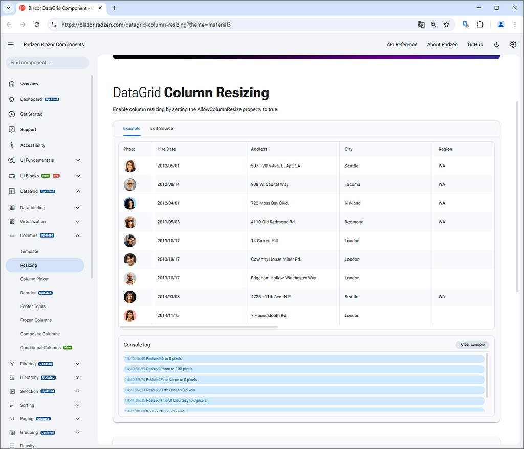 DataGrid Column Resizing to 0 pixels - Radzen.Blazor Components - Radzen