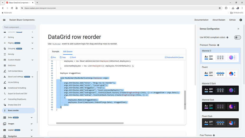 Solved: Reorder datagrid drag and drop row radzen - Radzen.Blazor Components - Radzen