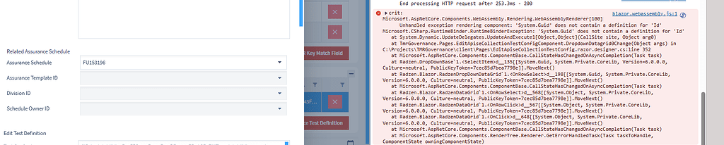 Dropdown datagrid failing to identify the ${event.Id} - Blazor WebAssembly - Radzen