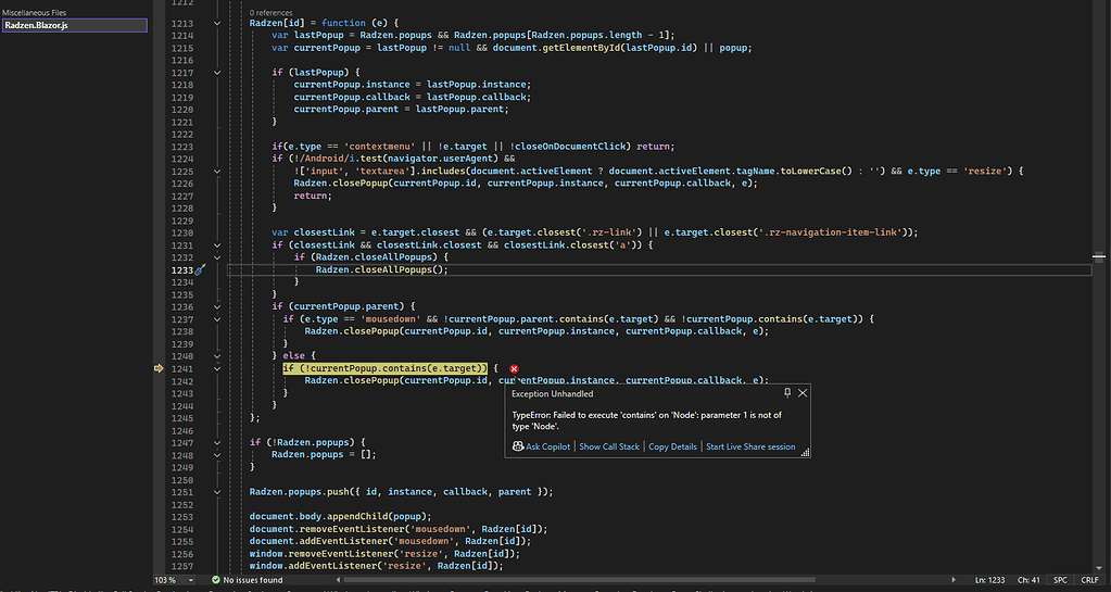 Radzen.Blazor.js Error(s) - Radzen.Blazor Components - Radzen