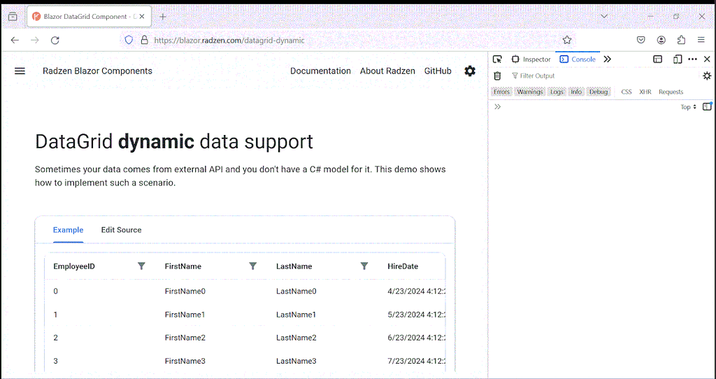 Getting error when filtering and sorting enums in dynamic datagrid example - Radzen.Blazor ...