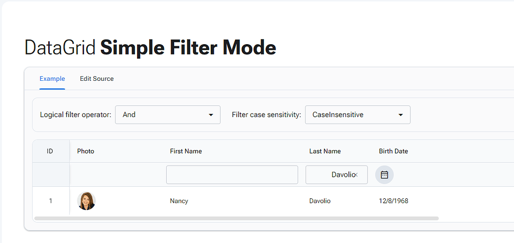 DataGrid Simple Filter Mode v5.0 - Odd Indenting - Radzen.Blazor Components - Radzen