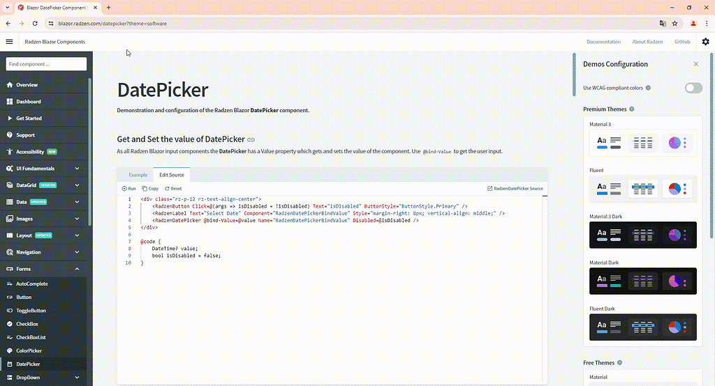 Enabling a disabled RadzenDatePicker - Radzen.Blazor Components - Radzen
