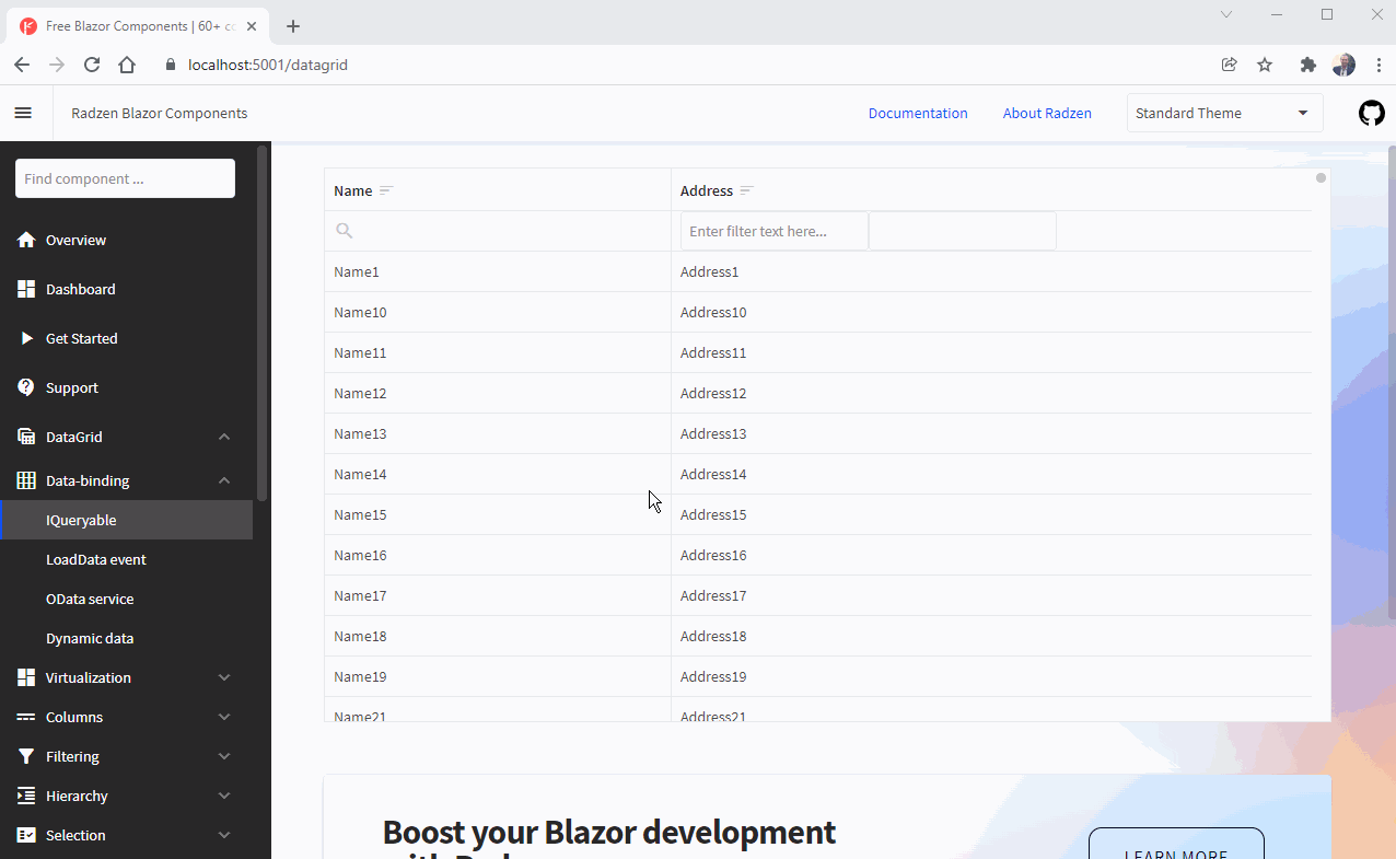 Custom filter crashes virtualized Blazor DataGrid - Radzen Studio ... Custom filter crashes virtualized Blazor DataGrid - Radzen Studio ...