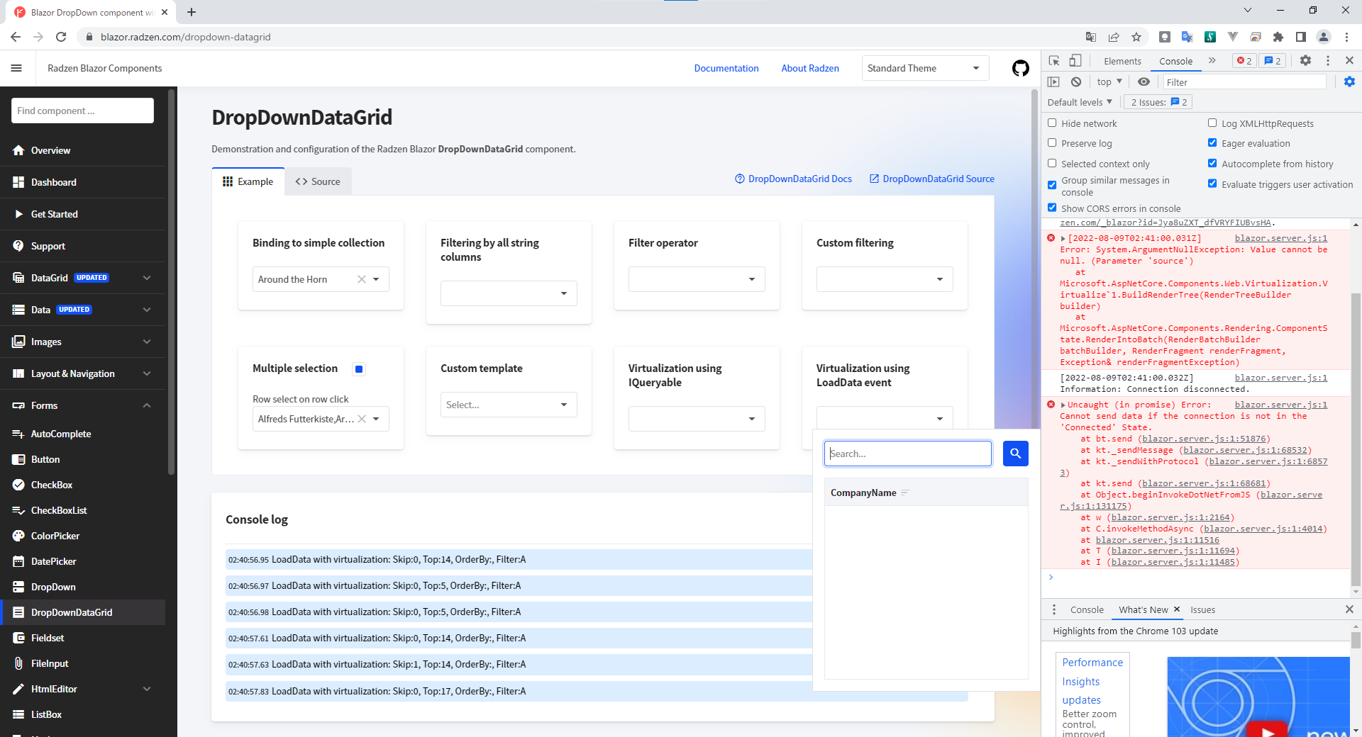 DropDownDataGrid Virtualization using LoadData Empty Filter ArgumentNullException - Radzen ...