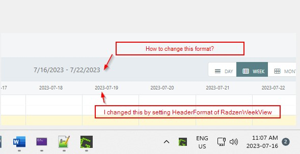 Change the Date Rage format shown in the RadzenWeekView - Radzen.Blazor Components - Radzen