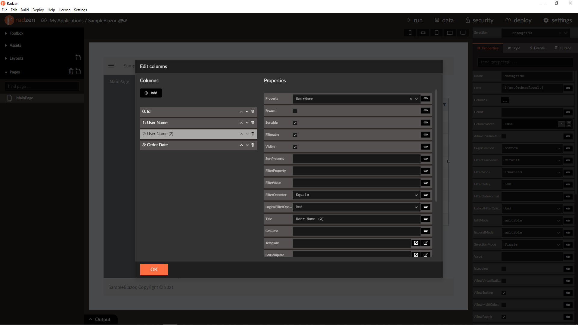 Duplicate columns with same property cannot display different titles - Blazor Server - Radzen