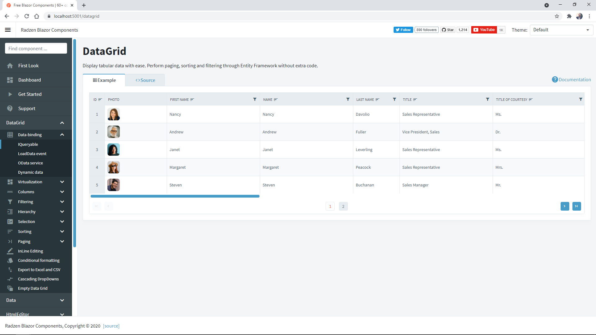 Duplicate columns with same property cannot display different titles - Blazor Server - Radzen