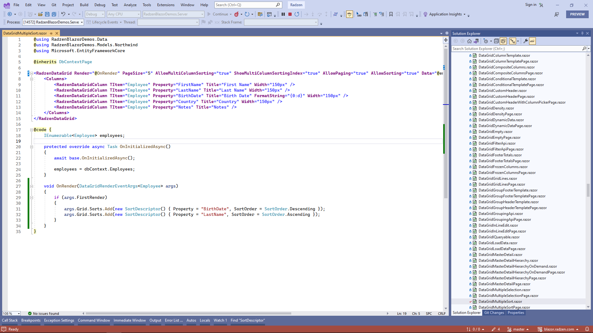 Problem with sorting index - Radzen.Blazor Components - Radzen