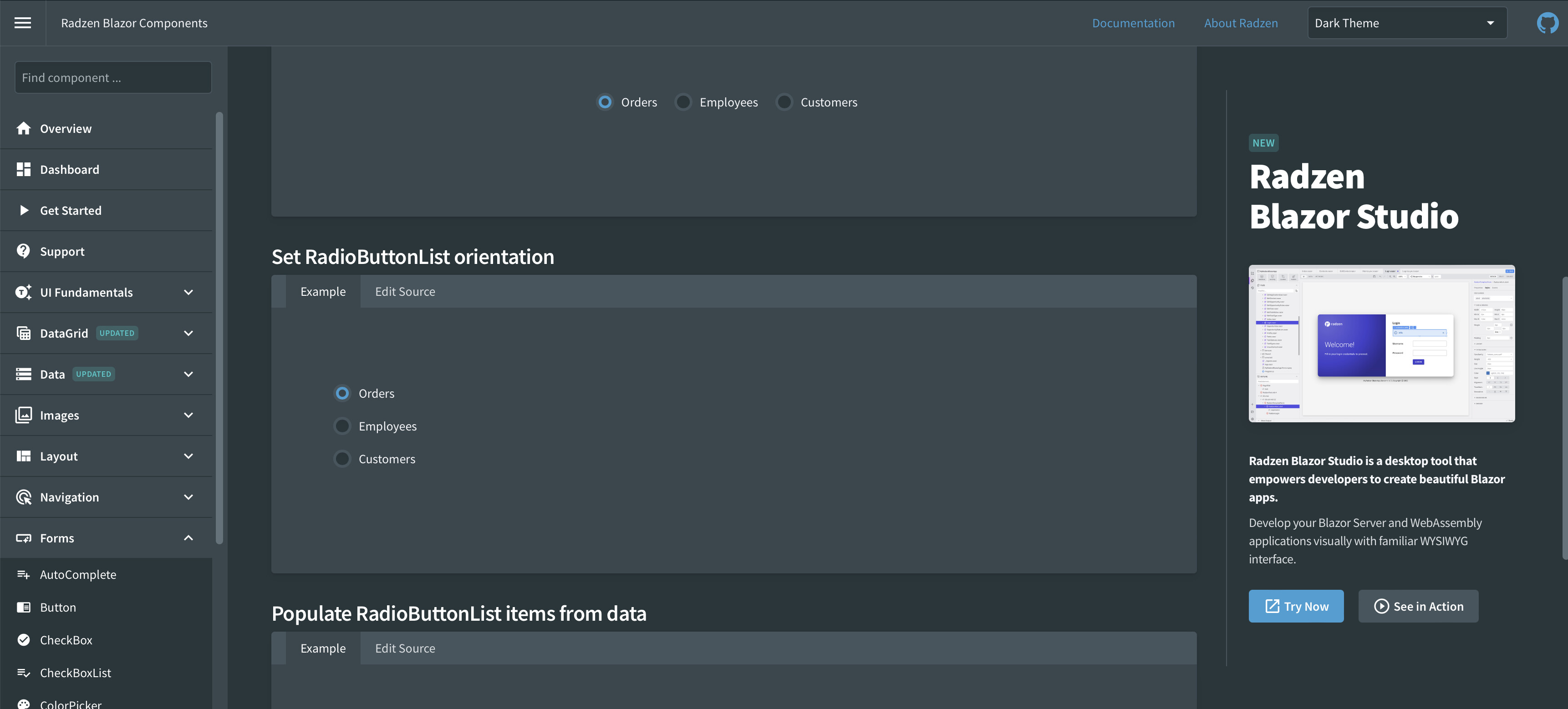 RadzenRadioButtonListItems not support dark theme - Blazor Server - Radzen