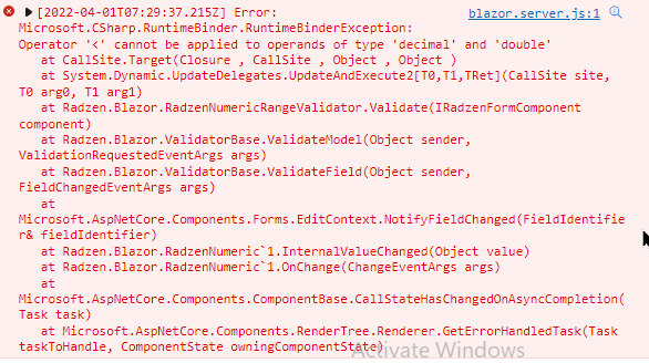 Numeric Range Validator Min Value Issue Radzen IDE Blazor Server 