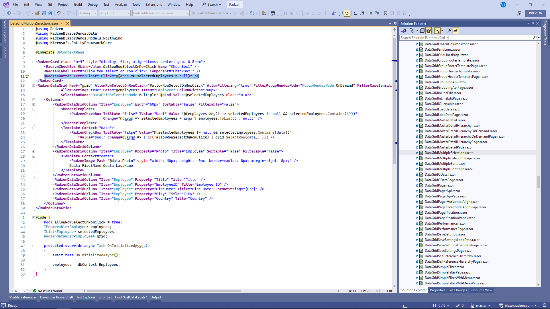 RadzenDataGrid Deselect multiple rows - Radzen.Blazor Components - Radzen