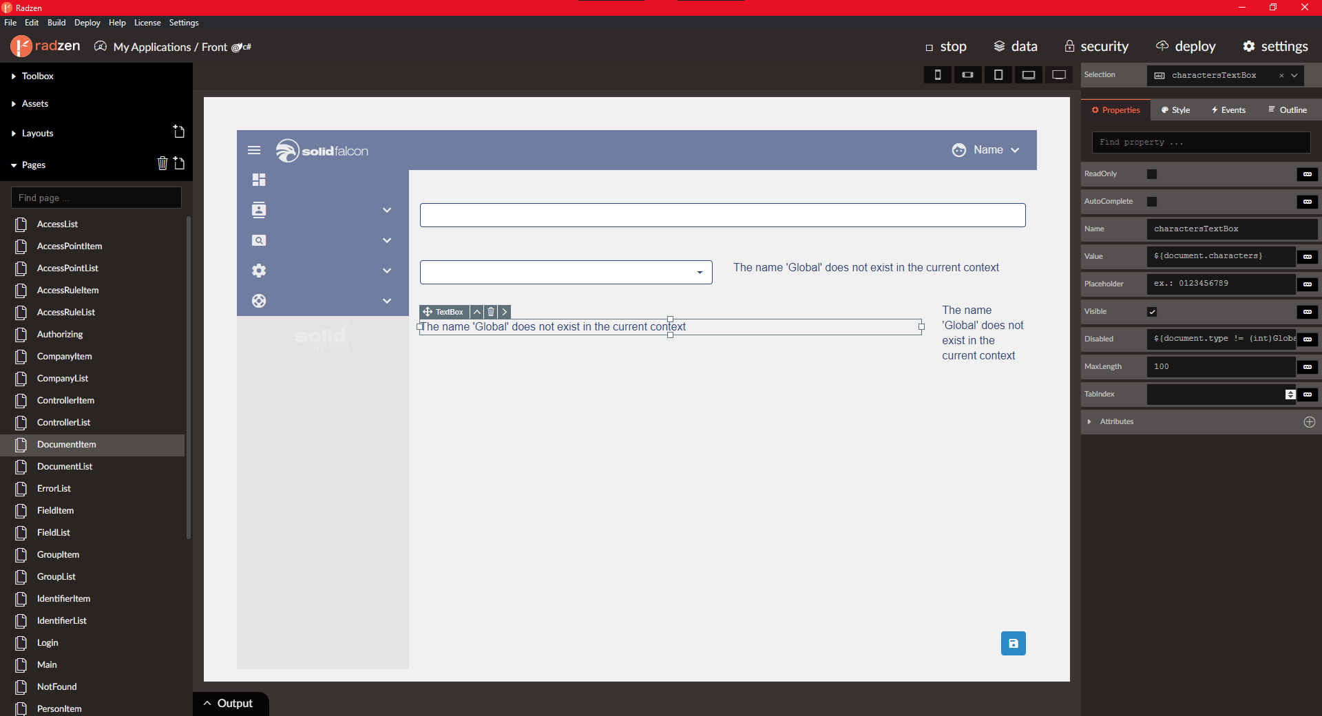 Some more Designer errors - Blazor Server - Radzen