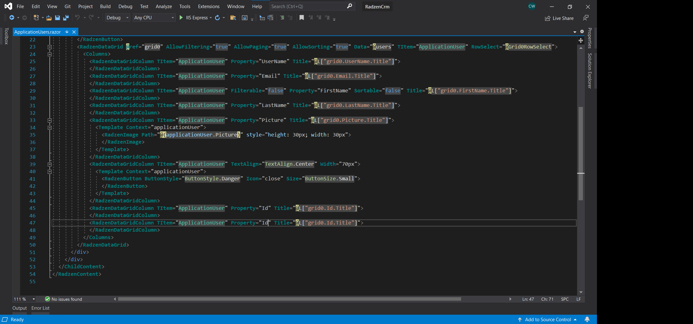 Duplicate columns with same property cannot display different titles - Blazor Server - Radzen