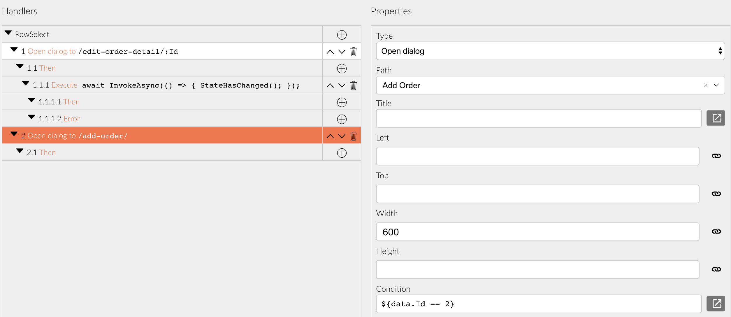 How to open one page of two depend on value in column of selected row ...