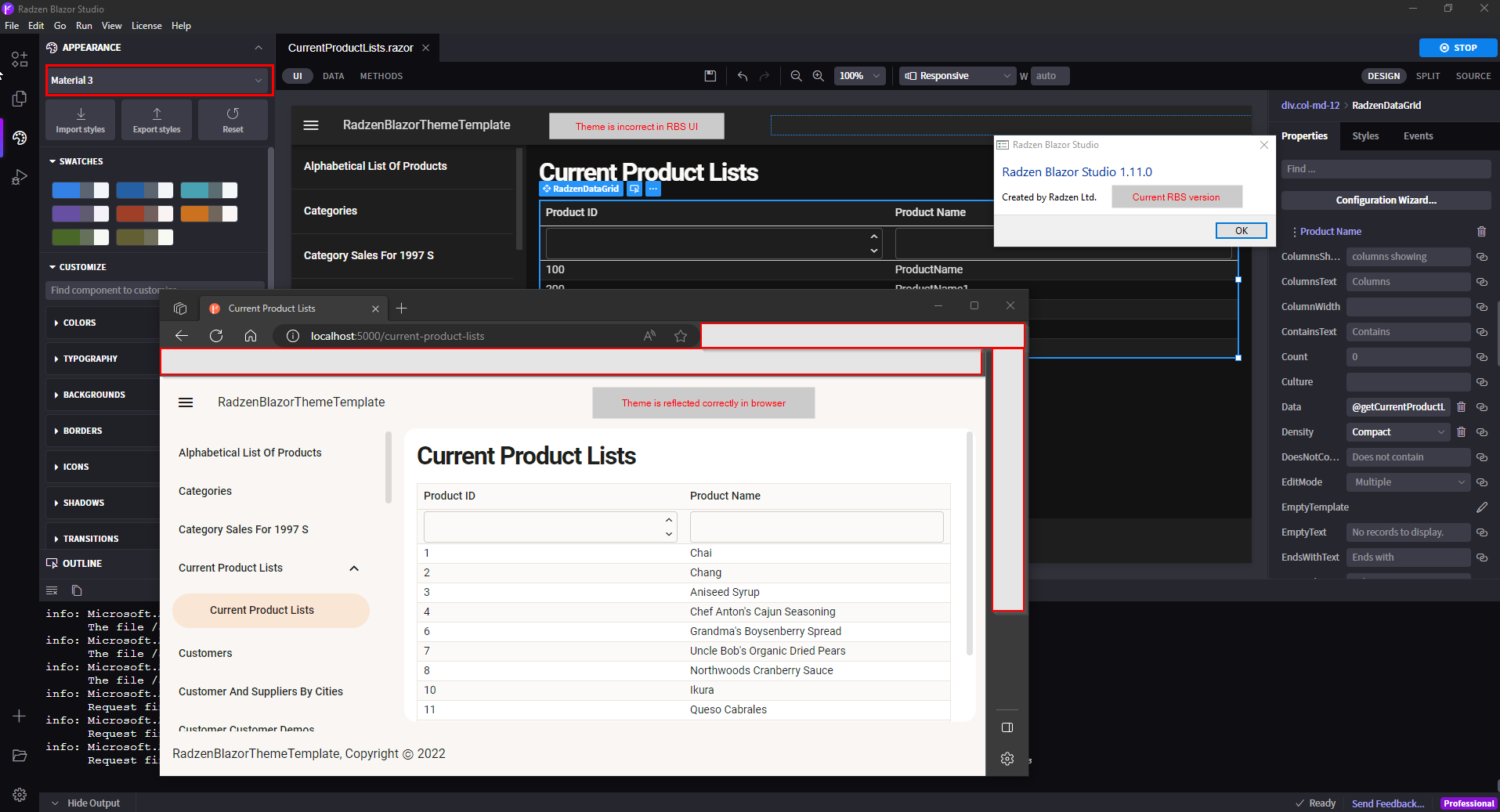 [Solved] Theme not reflected in RBS UI - Radzen Blazor Studio - Radzen